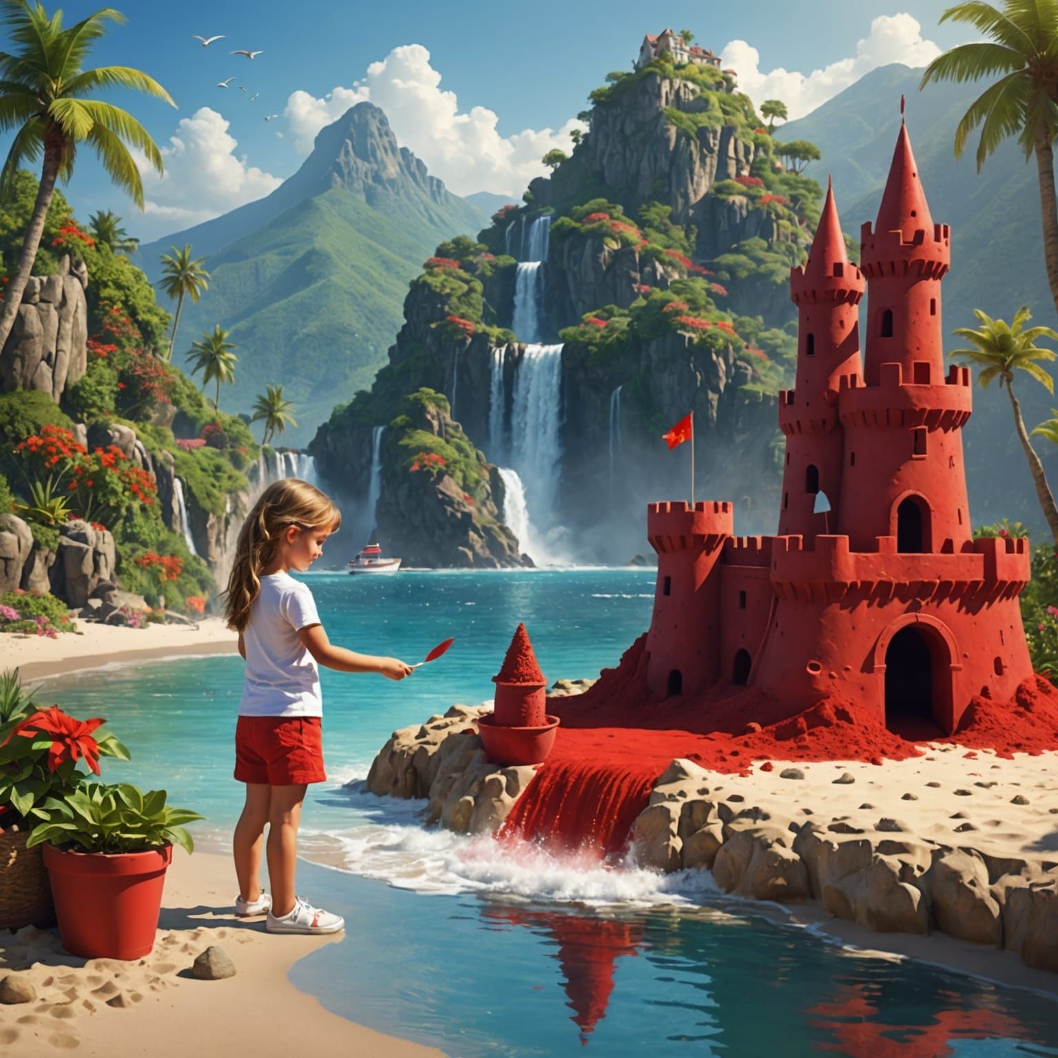 Sand Castle: little girl building a red sandcastle ...- Daily challenge ...