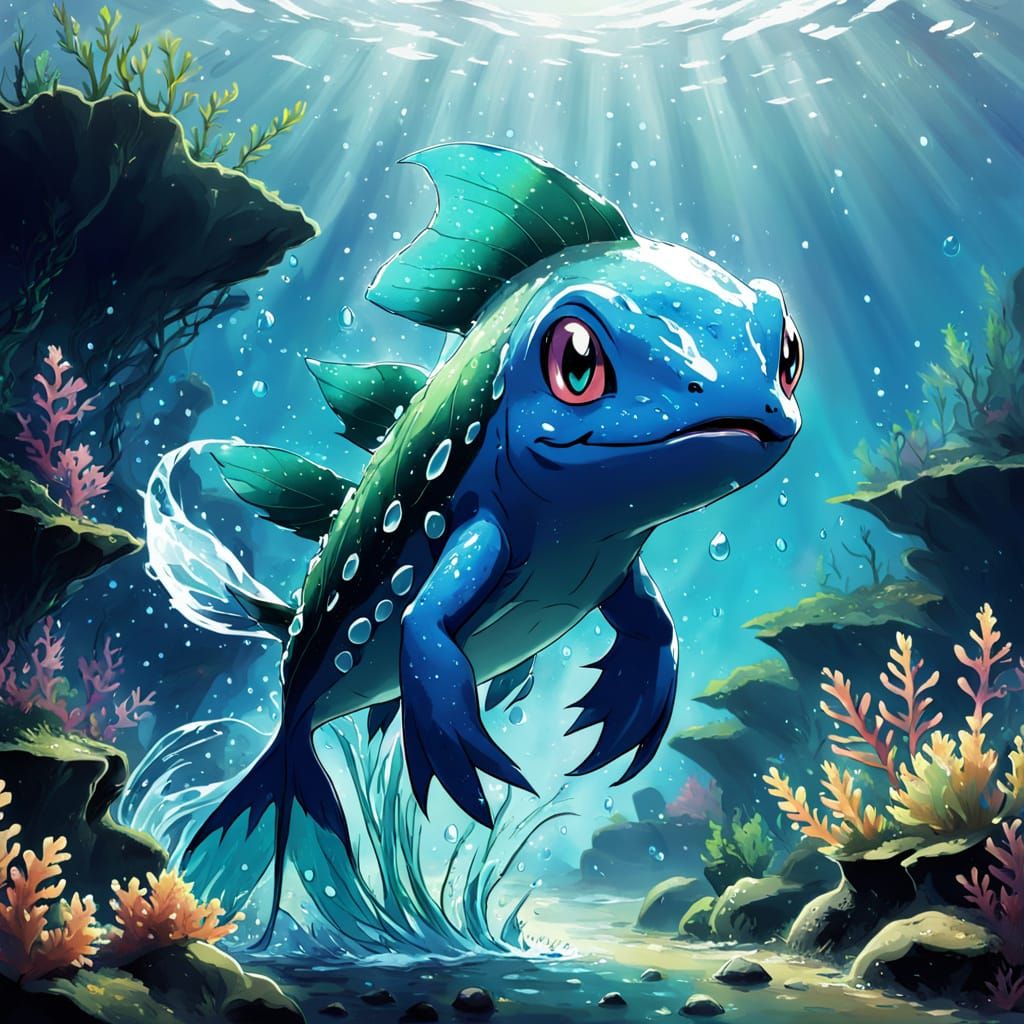 Water Spirit Fakemon: Majestic Tadpole-Inspired Cr... - AI Art