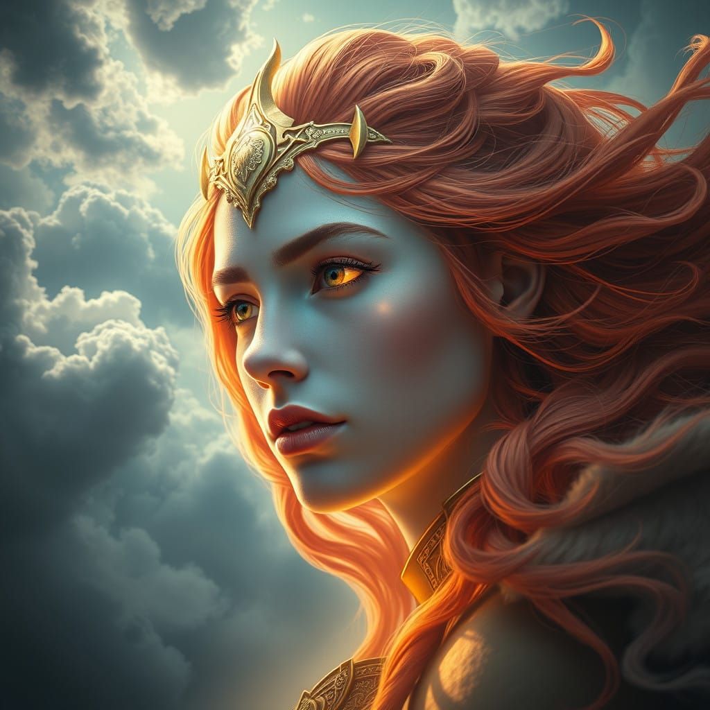 Norse Goddess Freyja in Ethereal Asgardian Sky - AI Art
