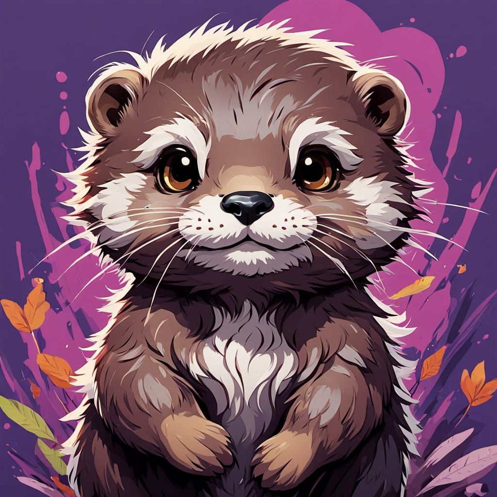 A cute otter - Vibrant Chibi Otter in Whimsical Studio Ghibl...