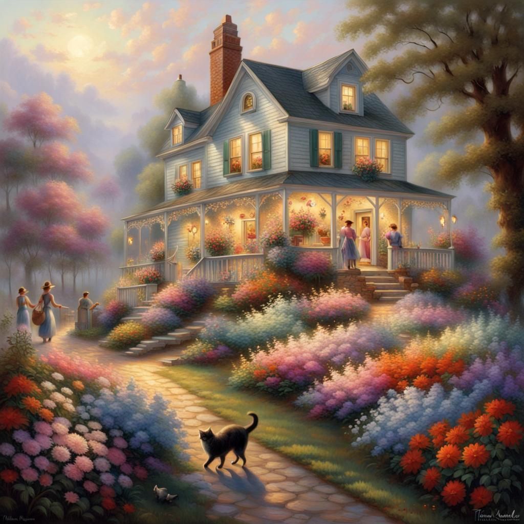 A hyper-realistic, hyper-optimistic, vibrant flower farm with thousands ...