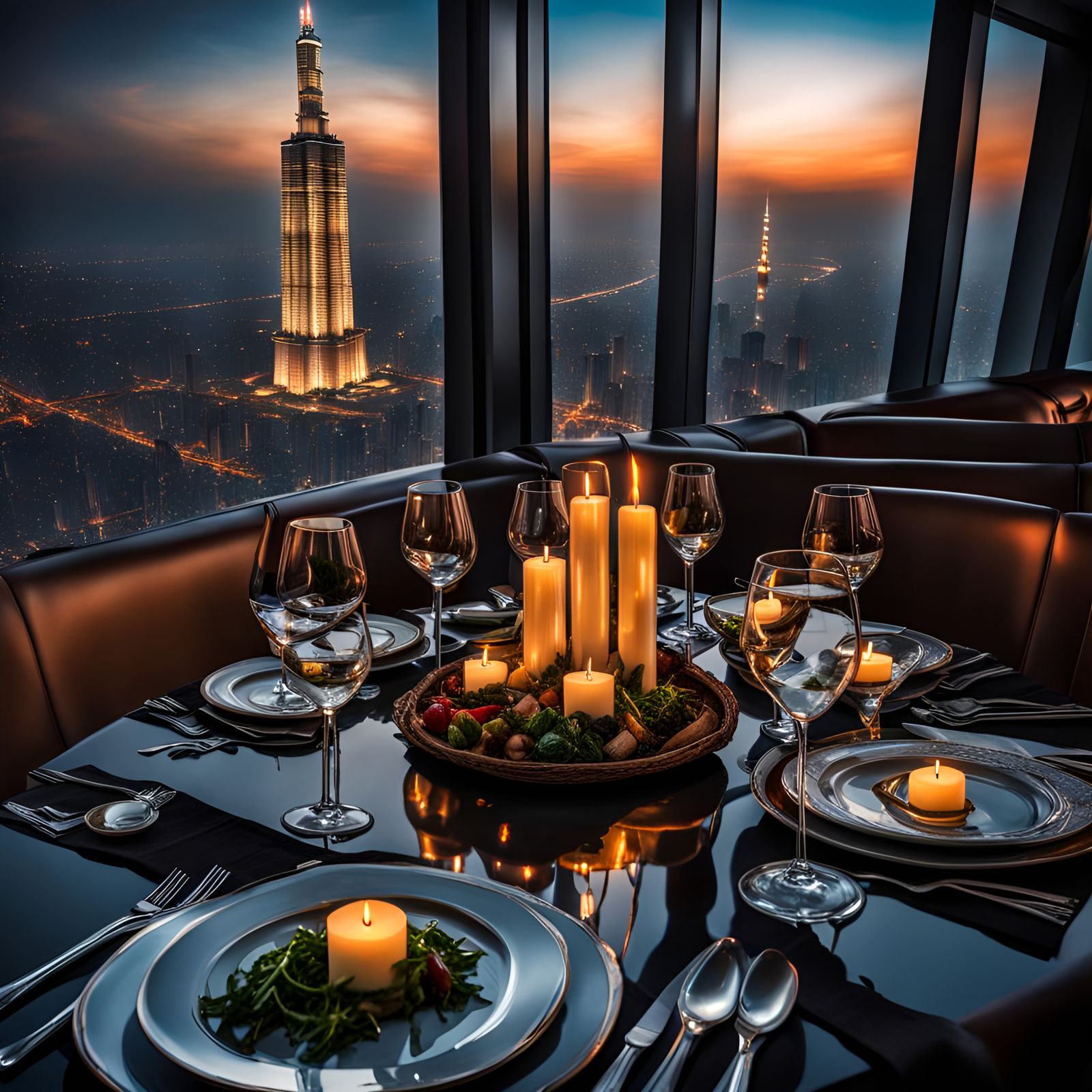 A candlelight dinner atop the world’s tallest tower - AI Generated ...