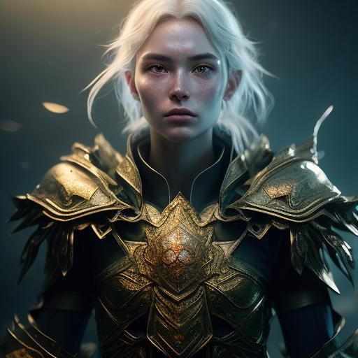 Beautiful, thin, ethereal, shining faced woman, templar warrior, white ...