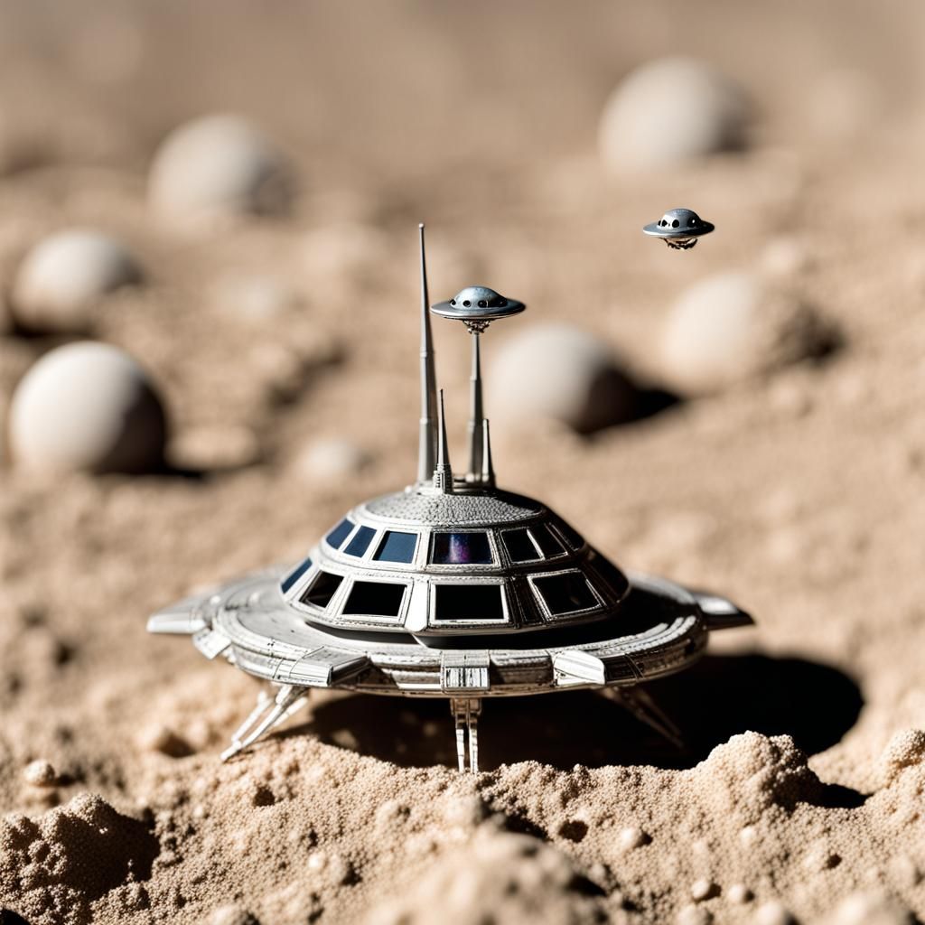 Photograph, Macro, miniature alien spaceship with alien in it on the ...