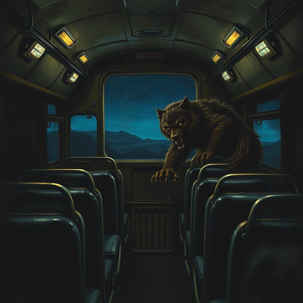 Flickering Bus Interior Exudes Twilight Zone Atmos... - AI Art