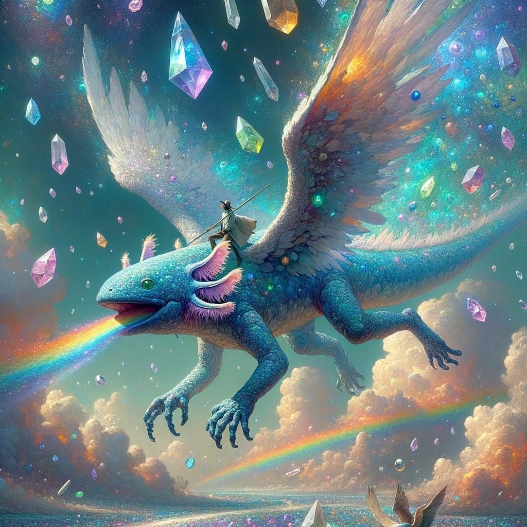 Crystals flying in the sky like meteors while someone is riding a ...