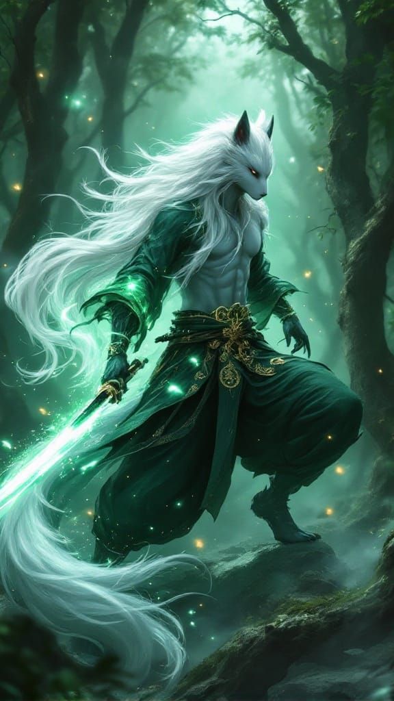 Ethereal Kitsune Sorcerer in Dark Fantasy Battle S... - AI Art