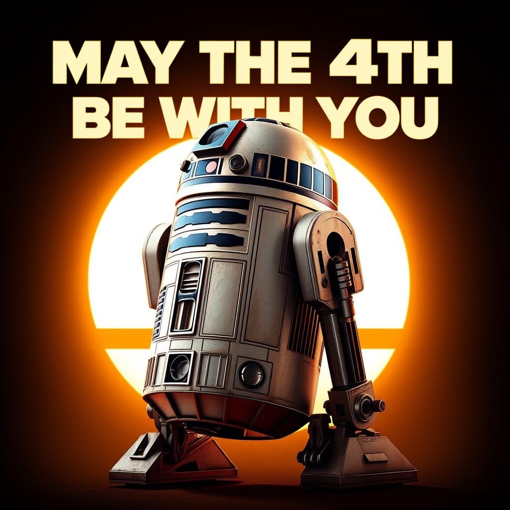 R2D2 and above him the text: May the 4th be with you