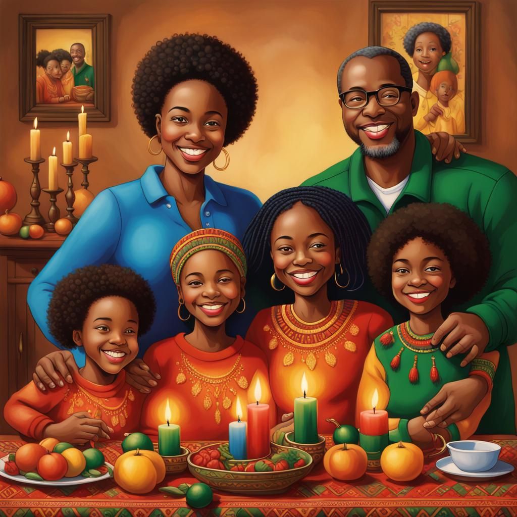 "Generate a vibrant and heartwarming scene depicting a joyful African ...