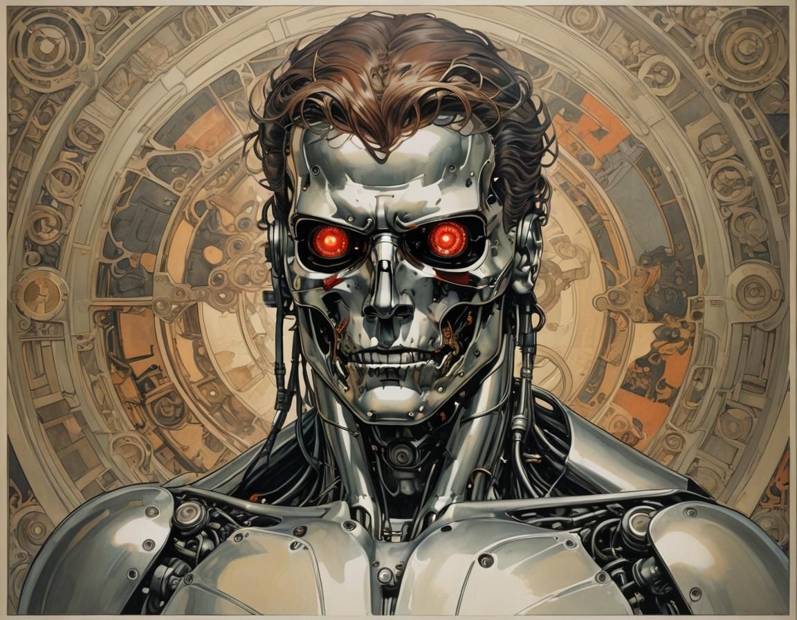 The Terminator by Alphonse Mucha - AI Generated Artwork - NightCafe Creator