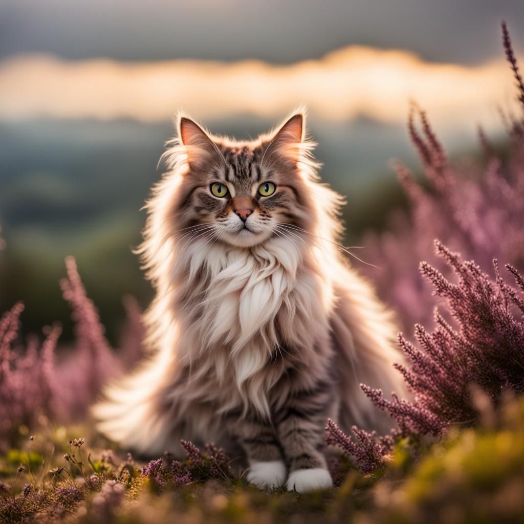 A fluffy cat as bonny as a heather on the hill - AI Generated Artwork ...
