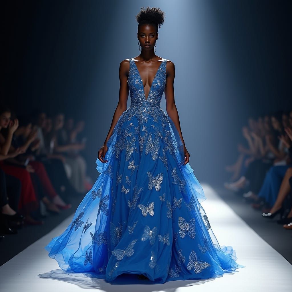 Sultry African American Woman Struts Down the Catw... - AI Art