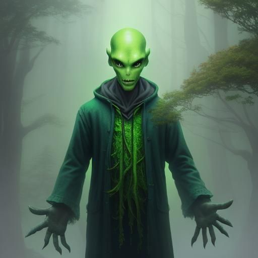 green alien with hands out stretched towards viewer - AI Generated ...