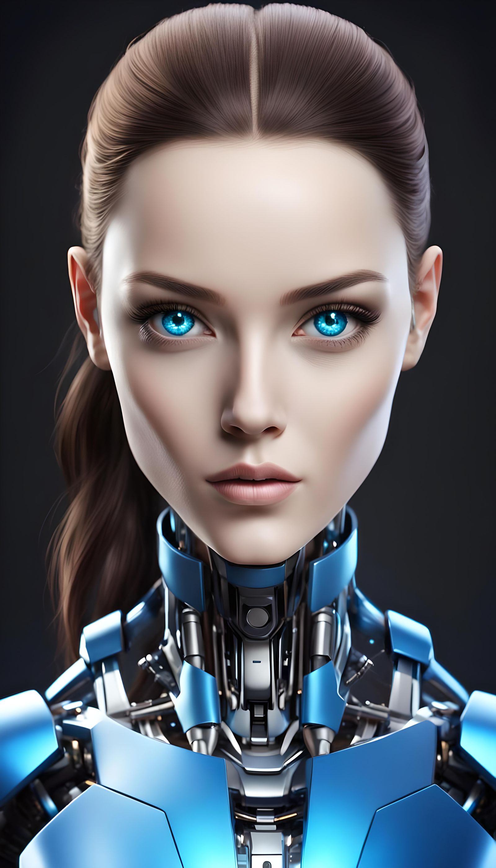 Android with a female-shaped body and a beautiful humanoid female face ...