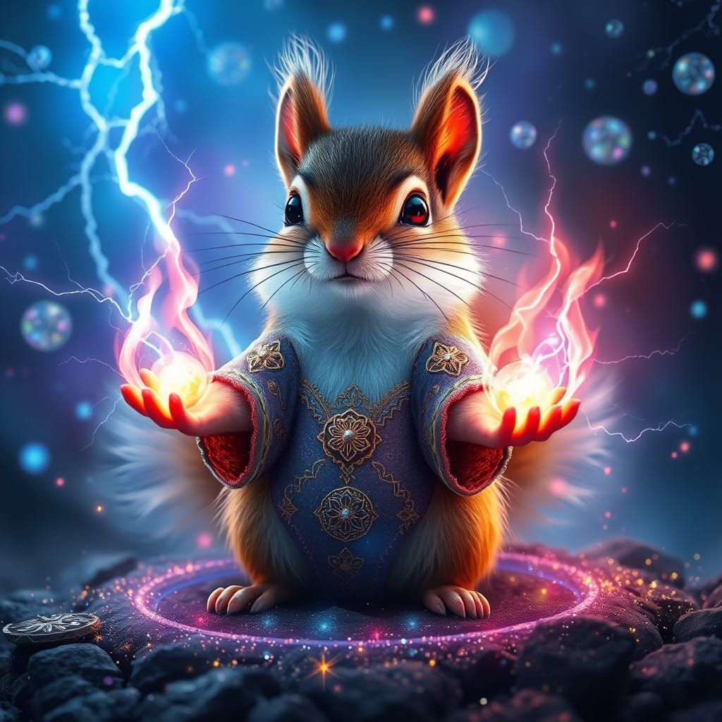 Squirrel with lightning superpower to revitalize withered forest plants