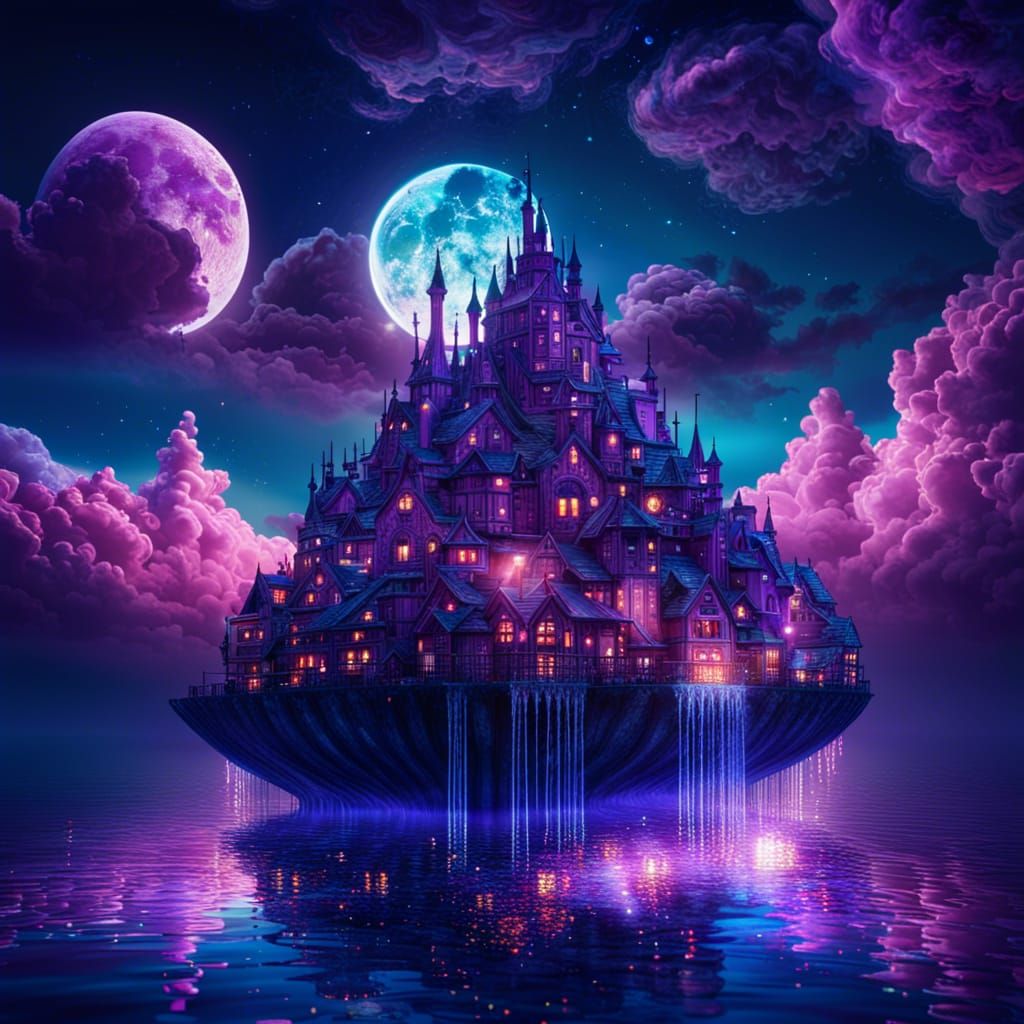 purple fantasy floating city - AI Generated Artwork - NightCafe Creator