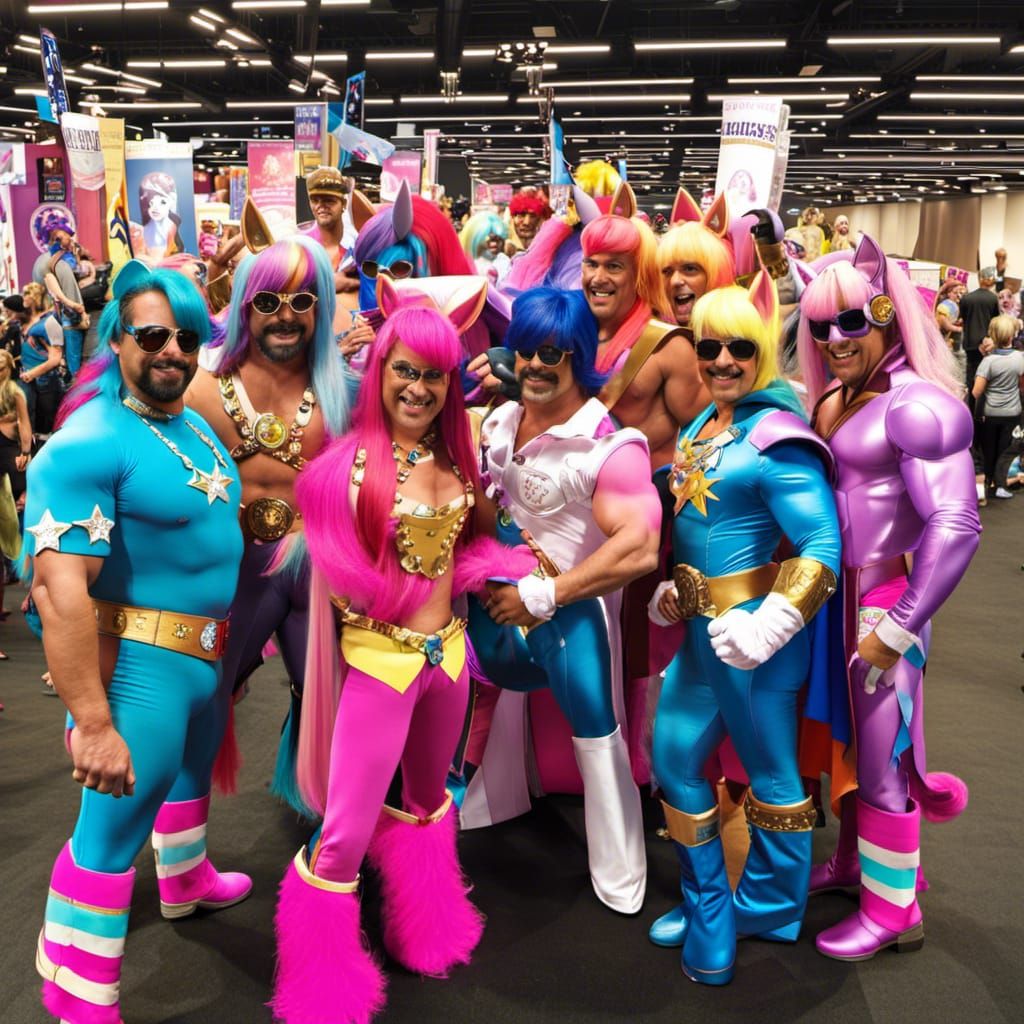 A group of big muscled macho men dressed up as my little pony fans are ...
