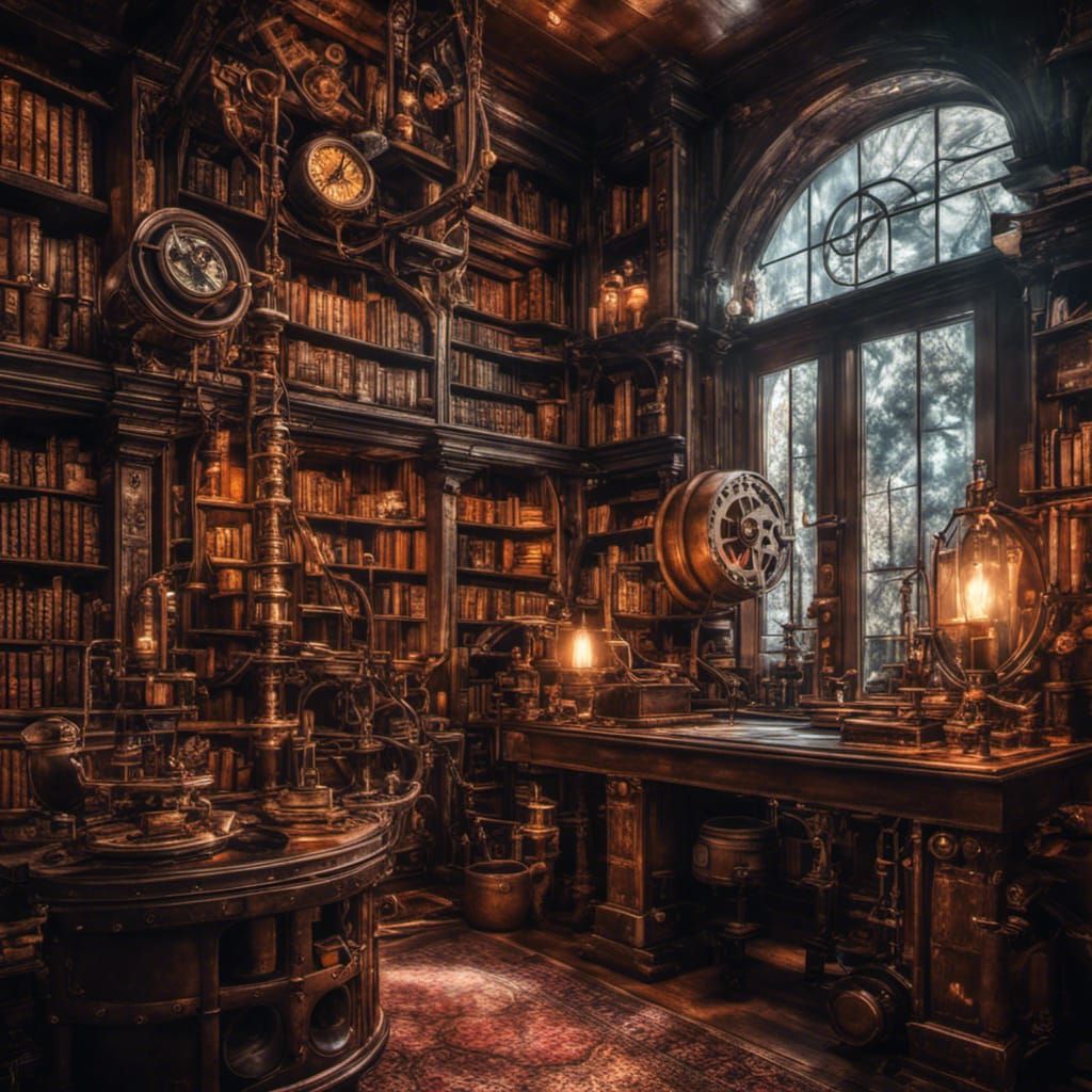 Steampunk Library Laboratory - AI Generated Artwork - NightCafe Creator