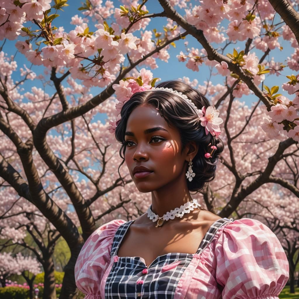 Talia under the cherry trees - AI Generated Artwork - NightCafe Creator