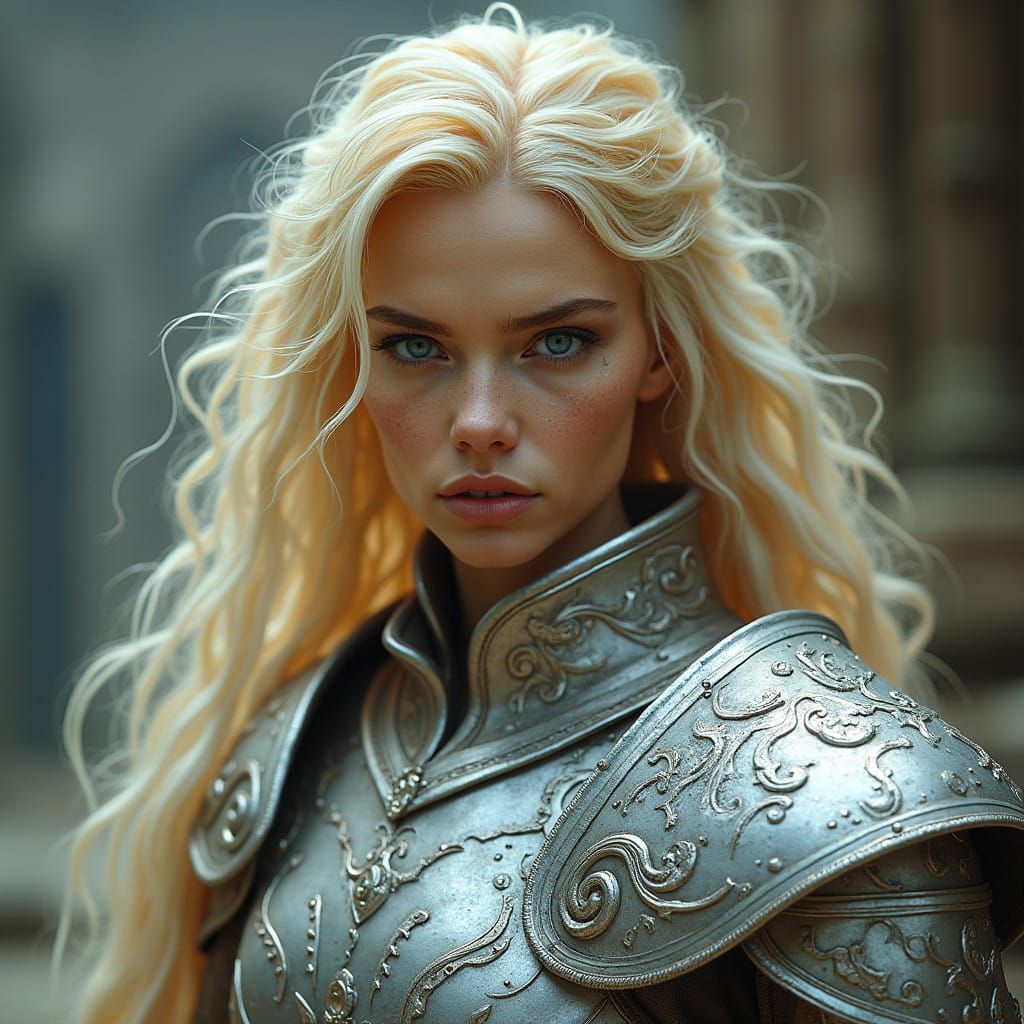 Dragonborn Warrior in Mithral Armor with Golden Sk... - AI Art