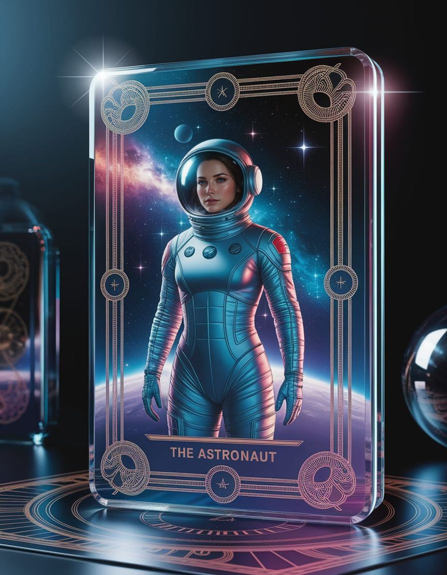 A holographic tarot card: "The Astronaut"