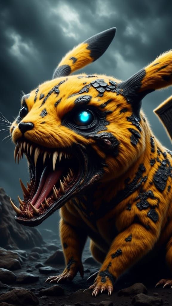 Eerie Post-Apocalyptic Pikachu in Cyberpunk Style - AI Art