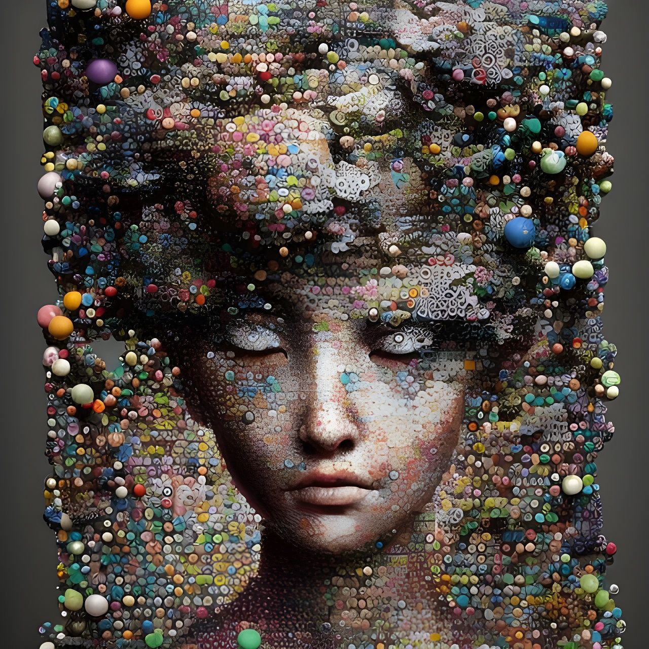 Optical illusion statue woman made out of a million little miniature ...