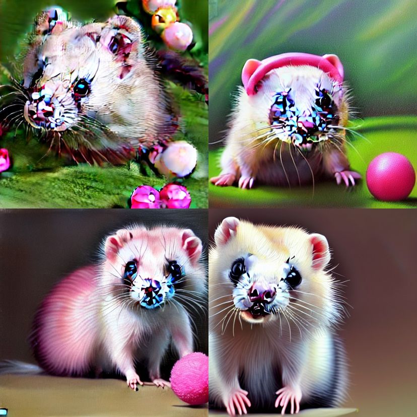 Photo of a Cute ferret with pink toys around photorealistic stock photo ...