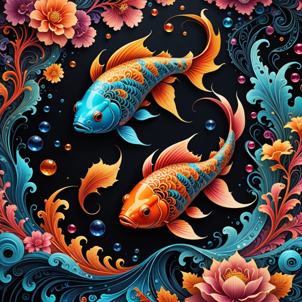 Ethereal Kai Fish in Yin Yang Harmony, Photorealis... - AI Art