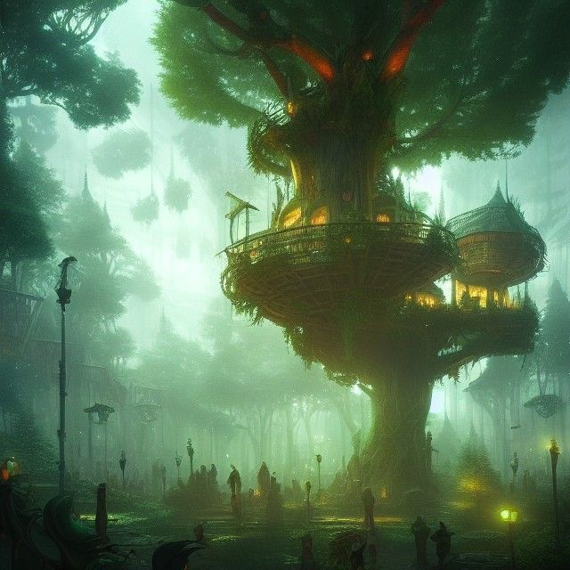 Elven Tree City - AI Generated Artwork - NightCafe Creator