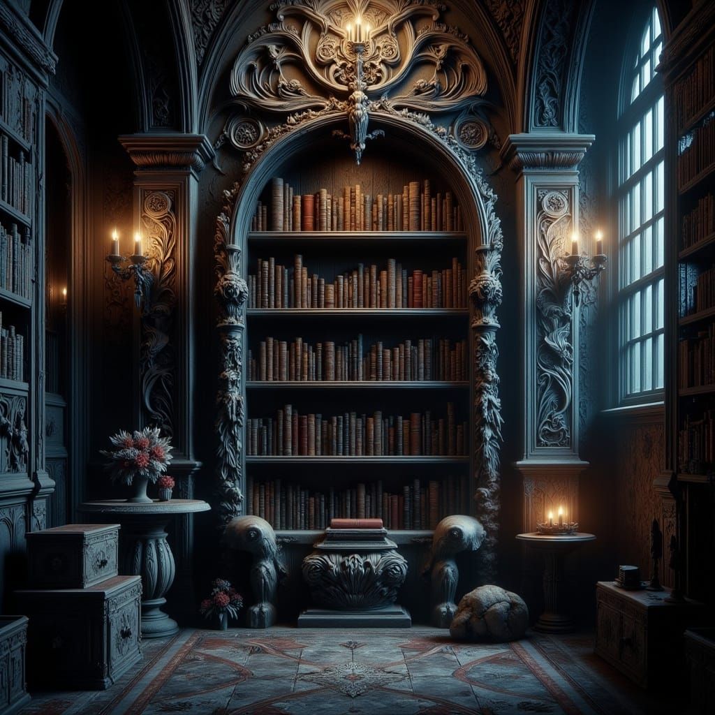 a medieval bookcase 2.0 - Ethereal Medieval Bookcase with G...