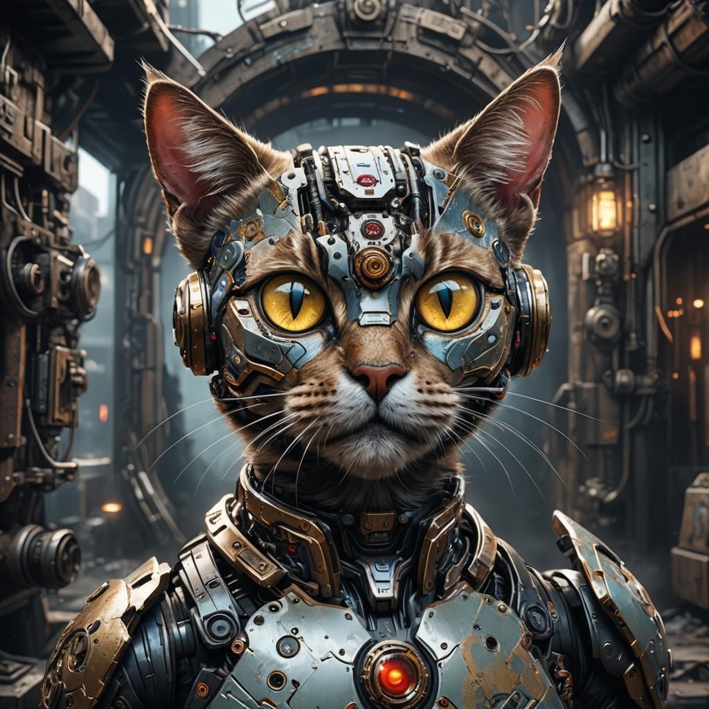 Portrait of a Cyborg cat - AI Generated Artwork - NightCafe Creator