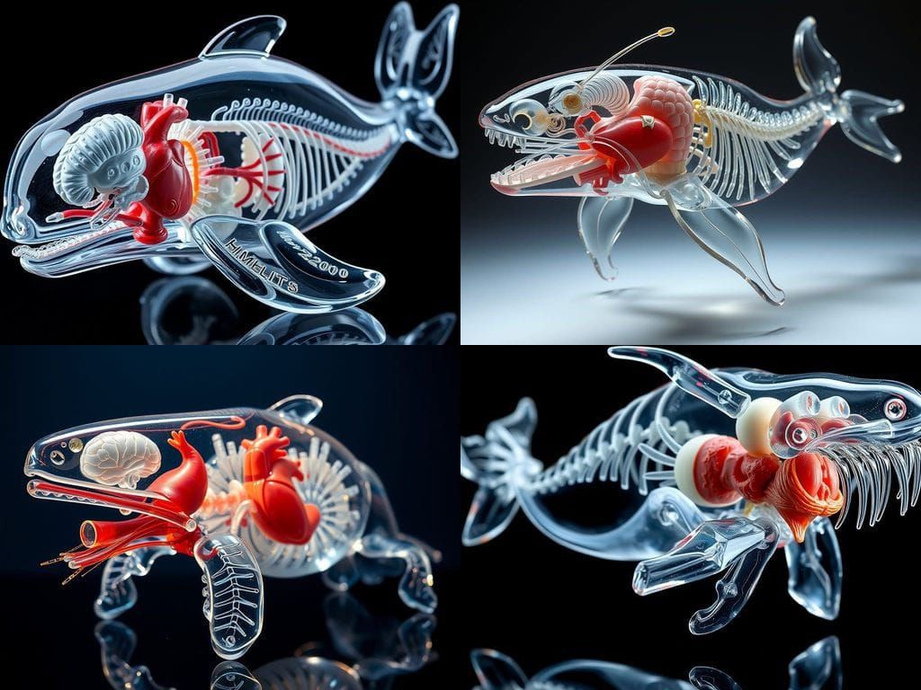 Ethereal Glass Sculpture of Whale Prawn Hybrid Rev... - AI Art