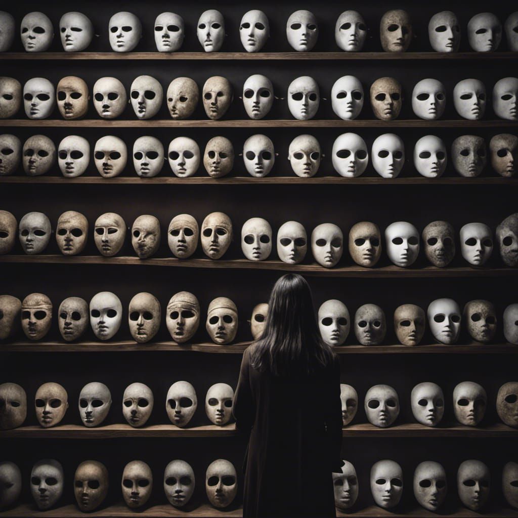 faceless woman choosing a maskbefore leaving her home - AI Generated ...