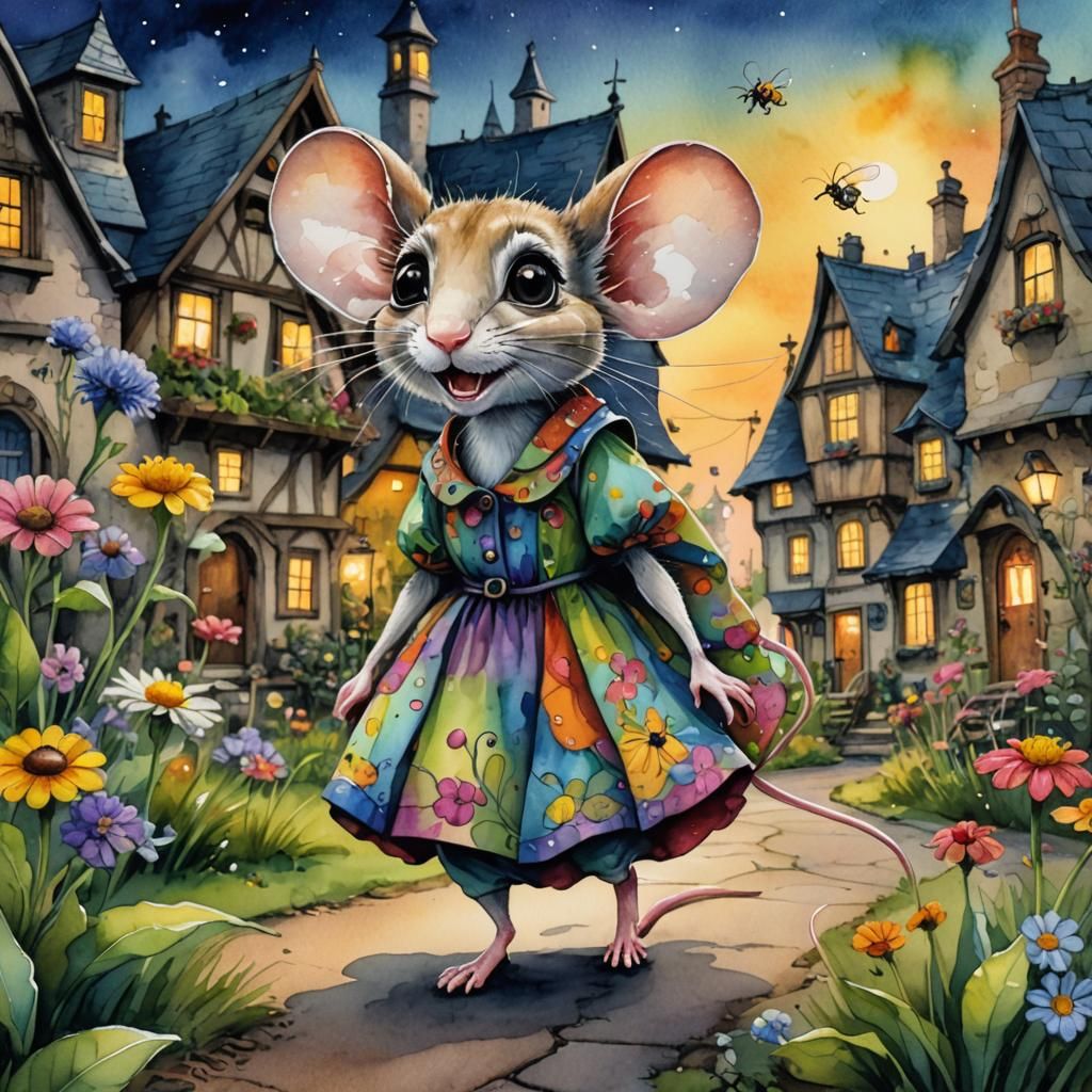 WATERCOLOR AND INK: (whimsical cute eccentric QUIRKY HAPPY Lady_Mouse ...
