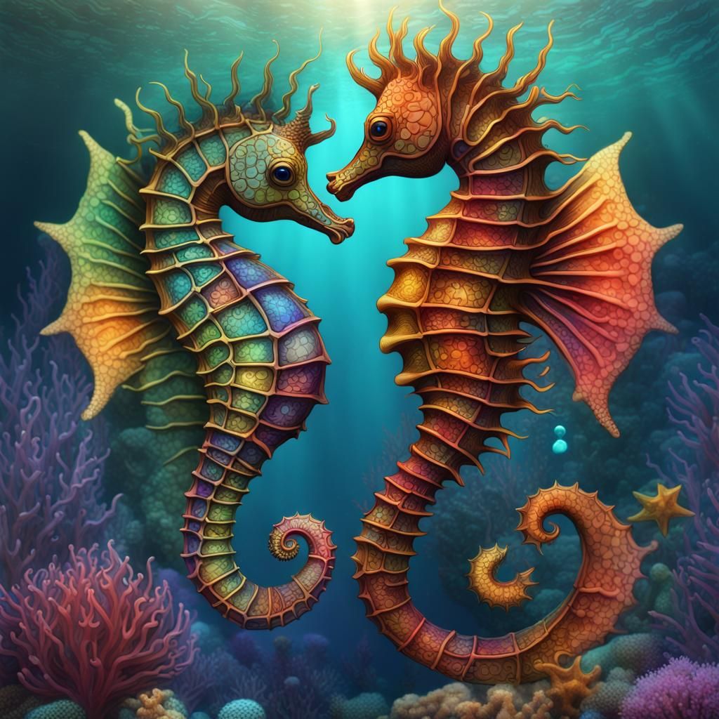 RAINBOW SEAHORSES 1 - AI Generated Artwork - NightCafe Creator