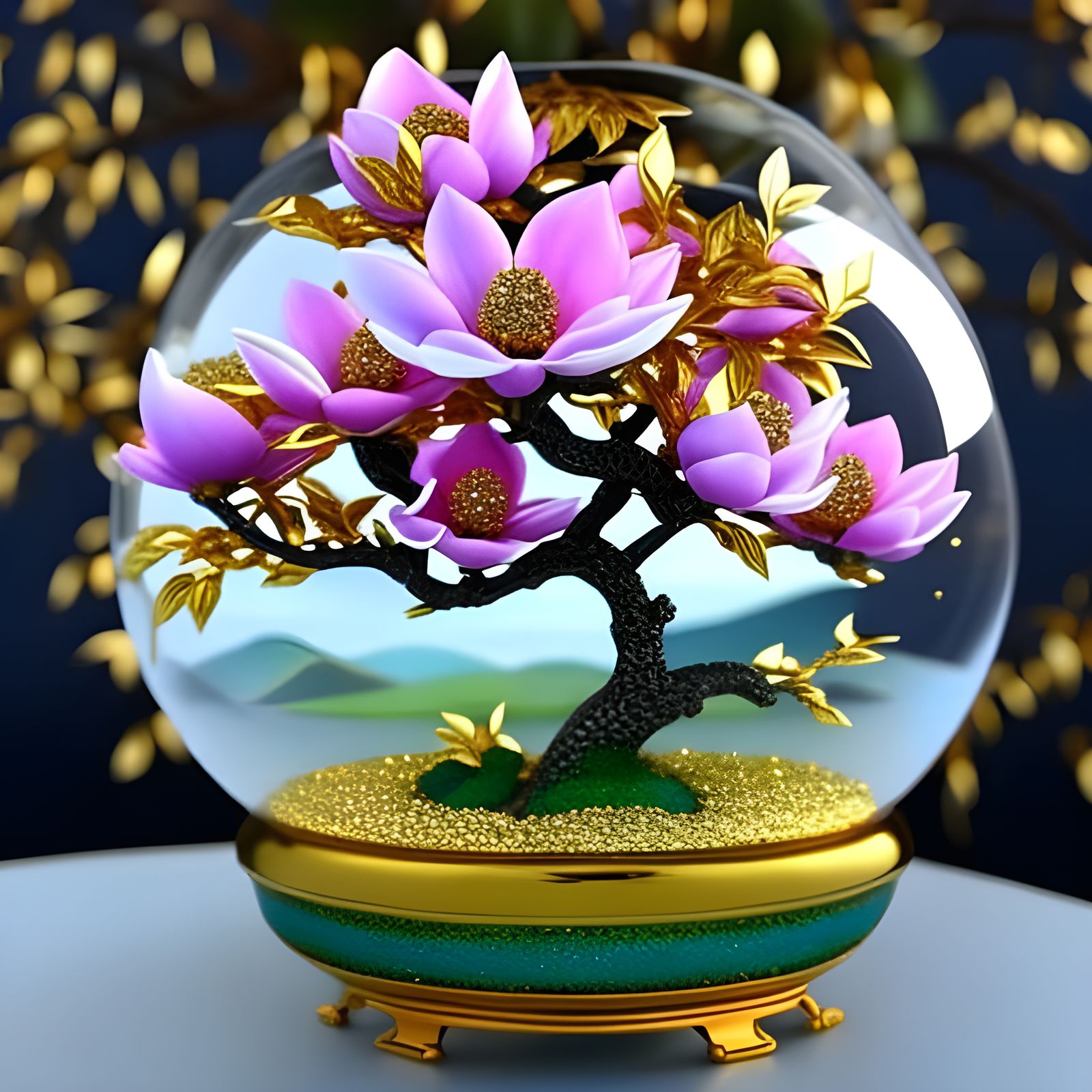 Blooming Bonsai Magnolia Tree - AI Generated Artwork - NightCafe Creator