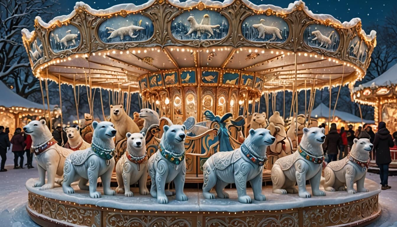 Ethereal Ice Carousel in Winter Wonderland Scene - AI Art