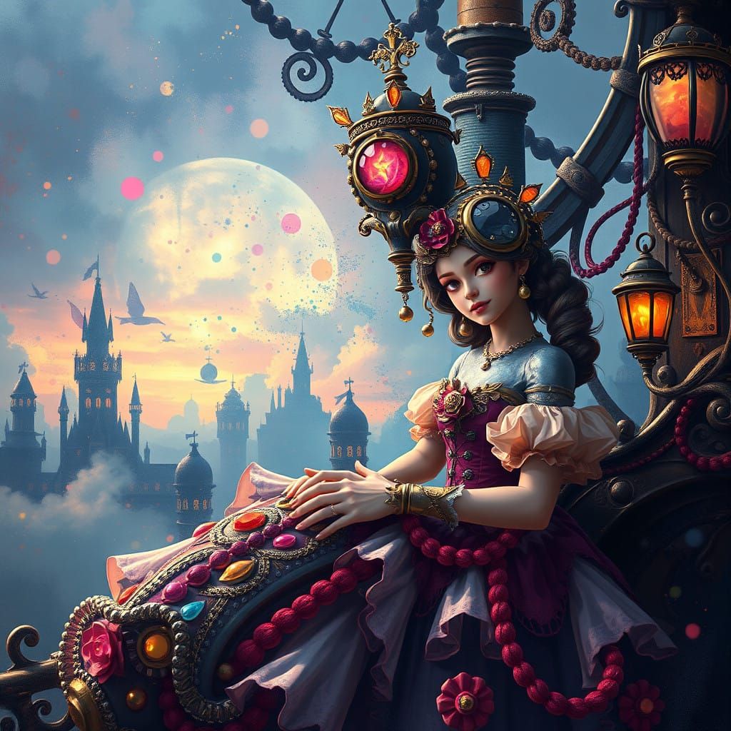 Steampunk Princess in Twilight Dreamscape - AI Art