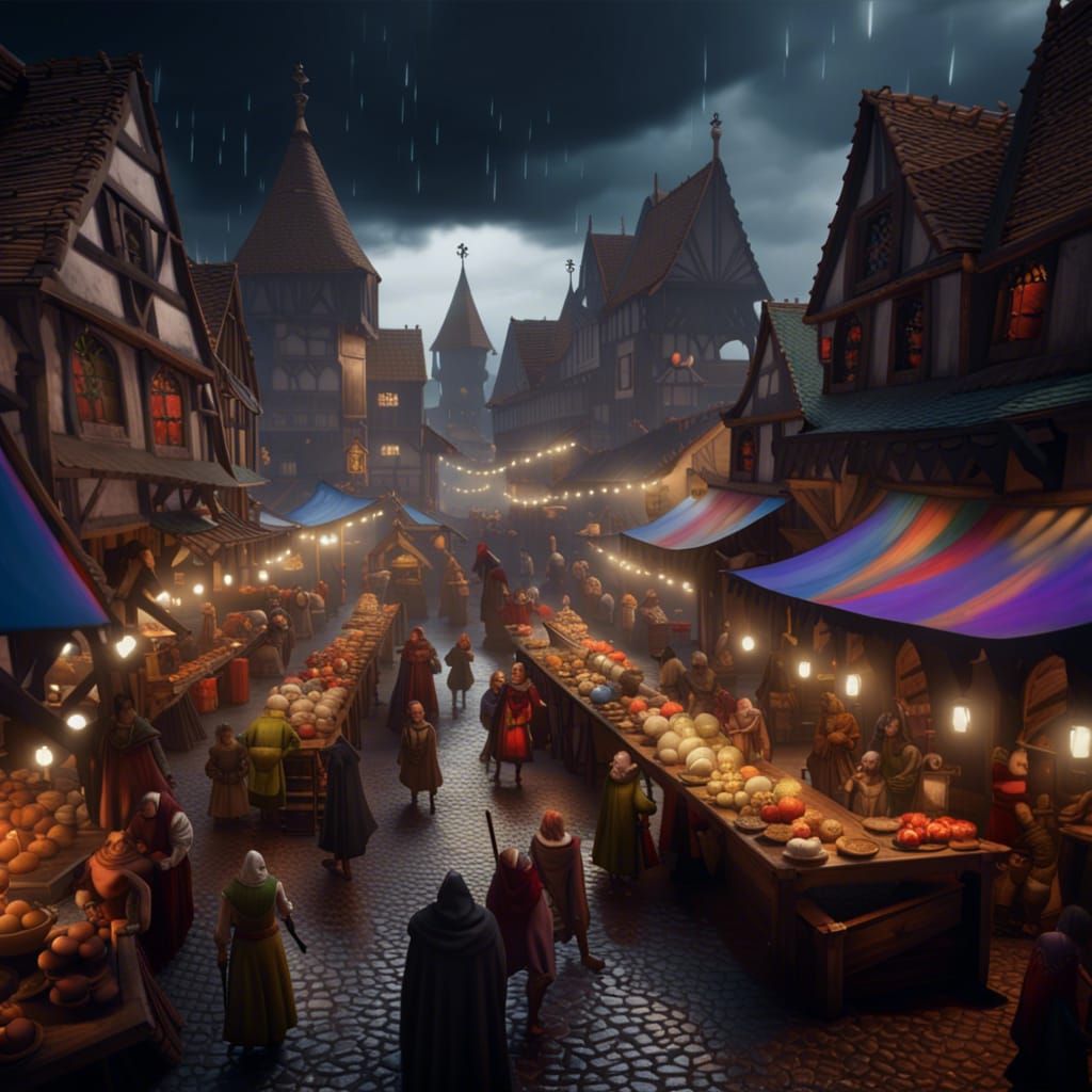 Medieval Market At Night - AI Generated Artwork - NightCafe Creator