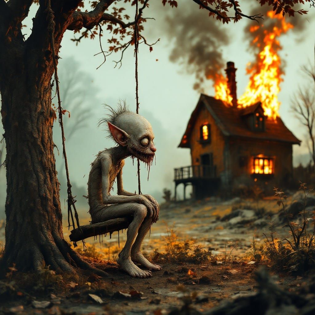 Revenge - Distorted Dwarf in a Flaming Hellish Landscape