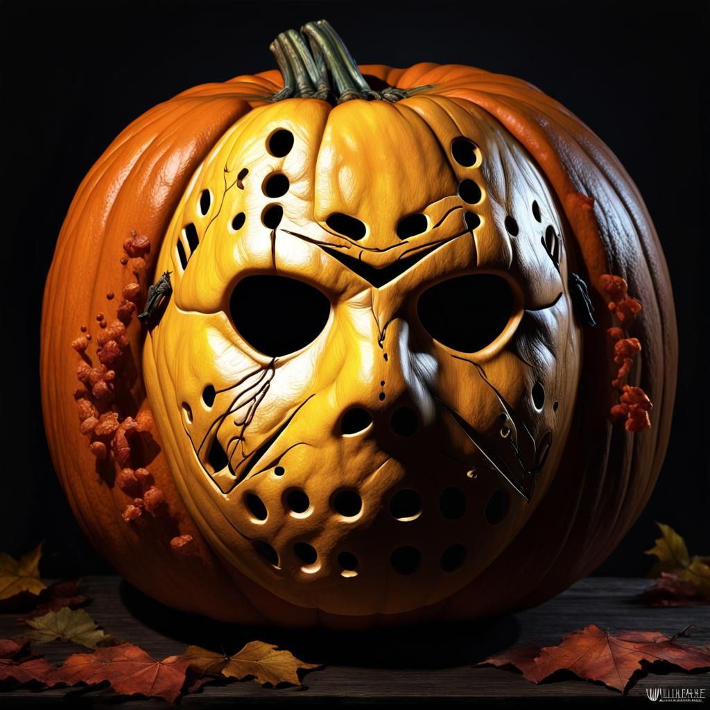 HYPERREALISTICA "An engraved pumpkin face of Jason Voorhees" Jack-o ...