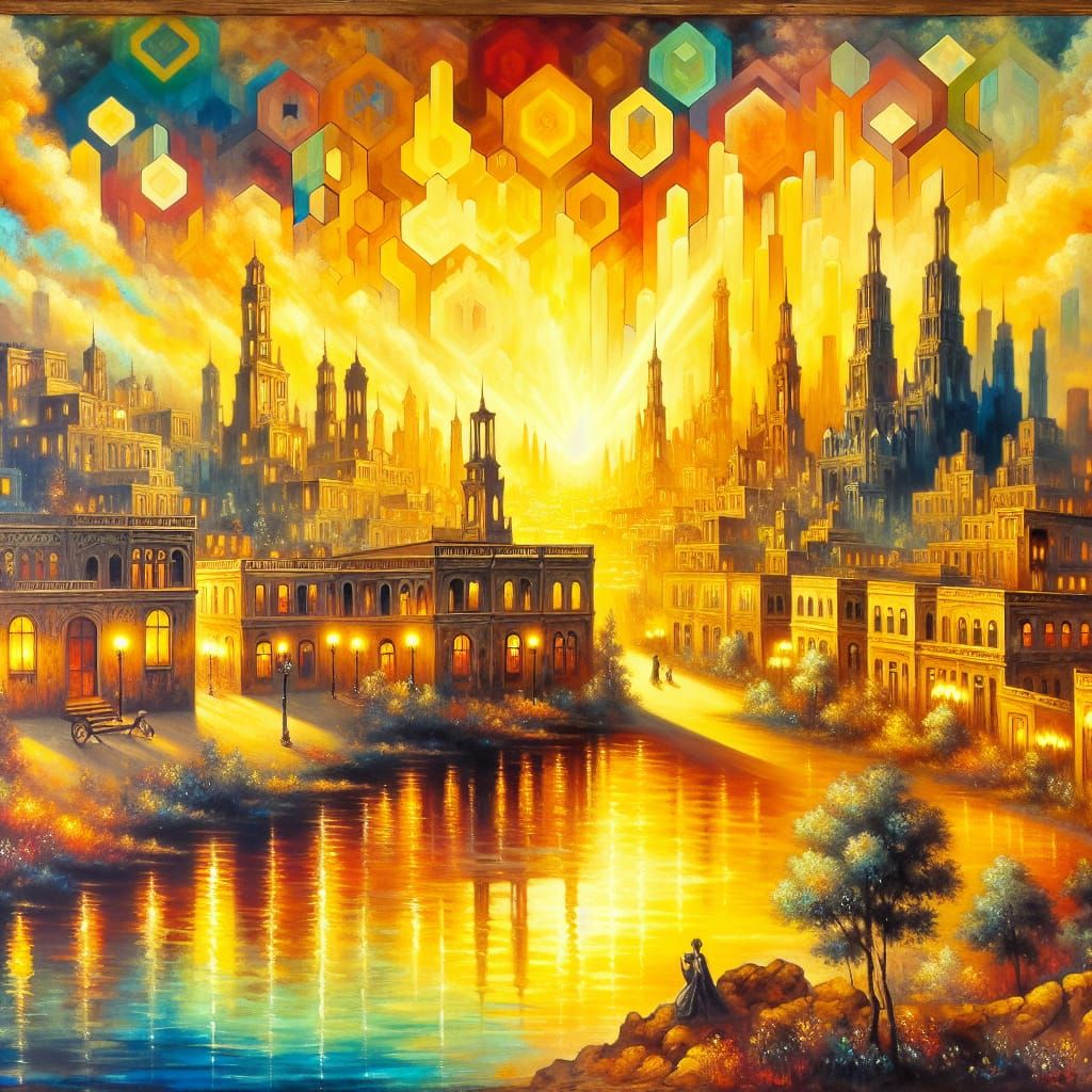 Geometric Cityscape in Yellow - Geometric Cityscape in Yello...