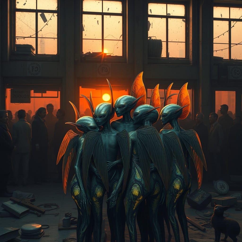 Alien Refugees Navigate Human Coexistence in a Gri... - AI Art