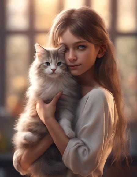 Beautiful girl with her adored cat - AI Generated Artwork - NightCafe ...