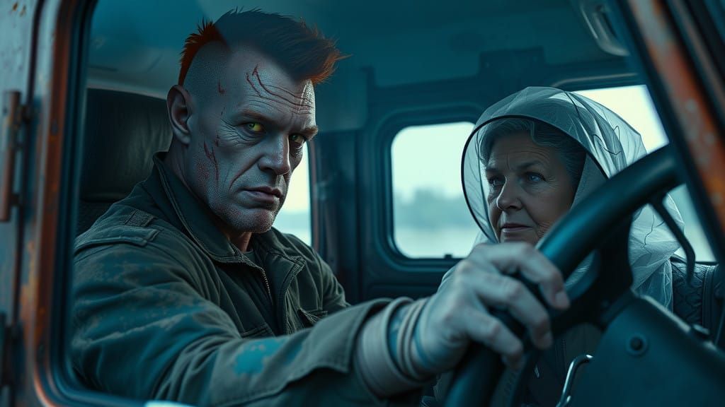 Mutilated Mutant in Rusty Truck, a Haunting Film S... - AI Art