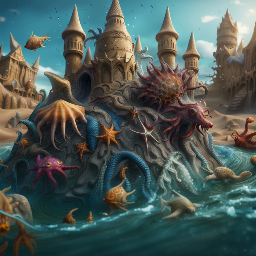 sea creatures in the water of a sandcastle bucket - AI Generated ...