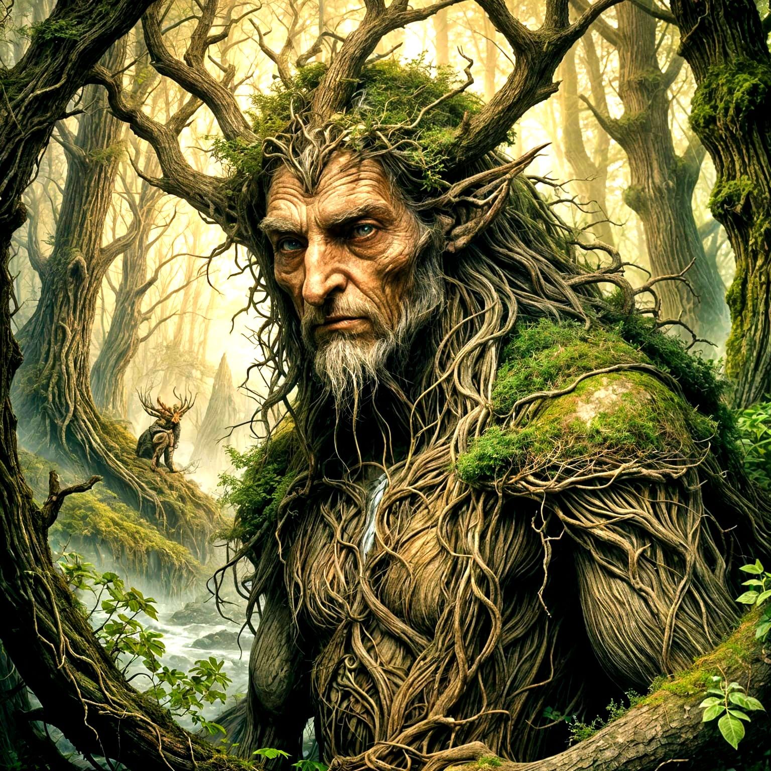 Tree-Giant Ent in a Mysterious Forest Landscape - AI Art