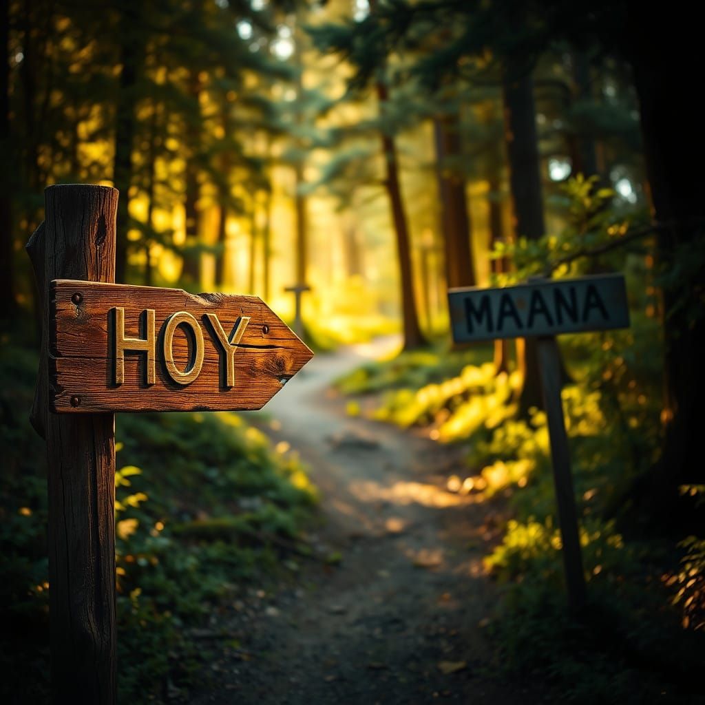 Forest Path Diverges into Two Moods: Light and Sha... - AI Art