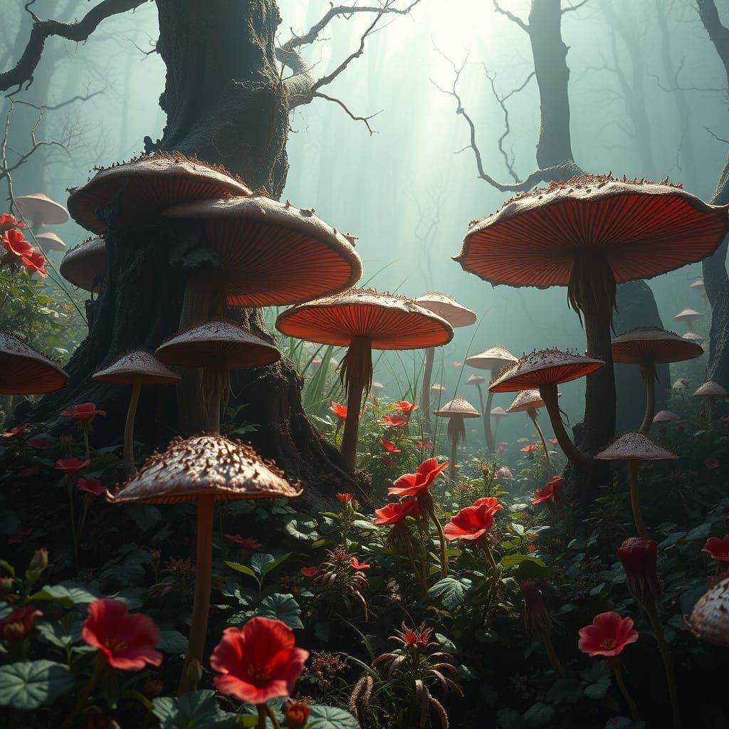 Mutated swamp, toxic flowers, savage mushrooms